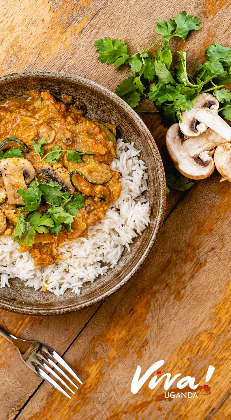 Day 4: Supper - Creamy Mushroom & Courgette Curry - Viva! Uganda